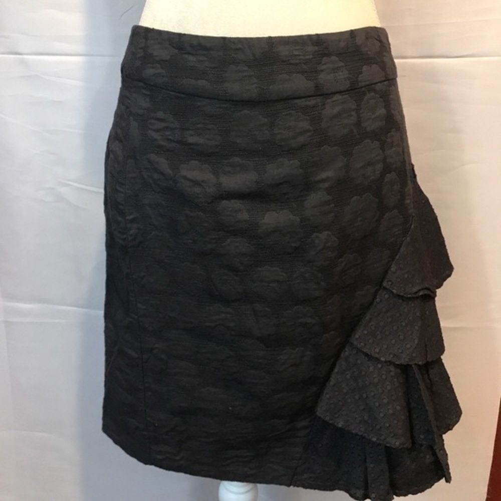 Anthropologie Odille Charcoal Gray Ruffle Skirt - Gem
